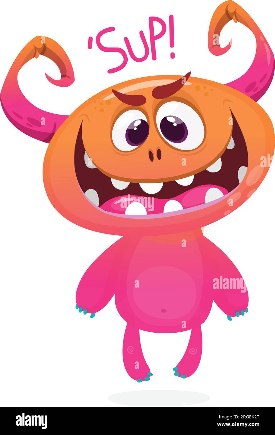 Funny cartoon smiling monster saying ''Sup!. Halloween Illustration of ...