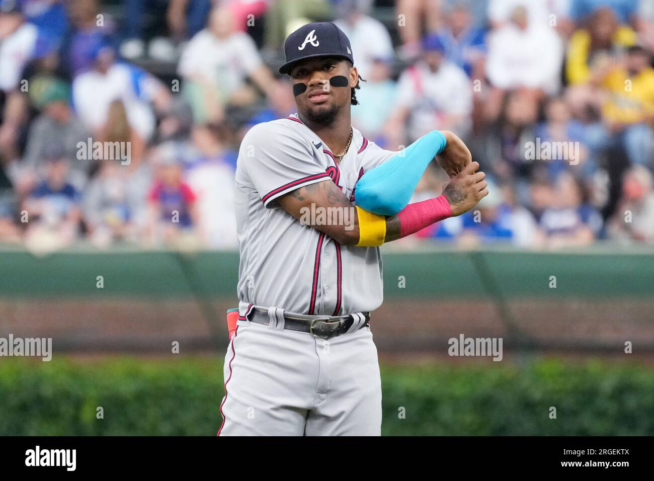 Atlanta Braves' Ronald Acuna Jr., warms up before a baseball game ...