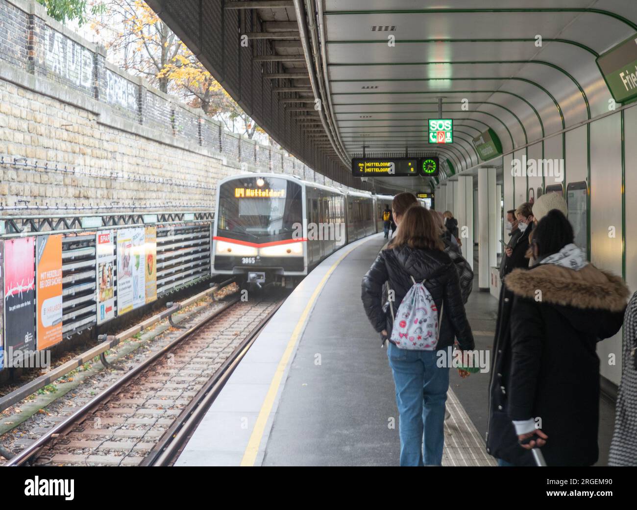 Subway train at Fridensbrukke station, line U4 of the Vienna ...