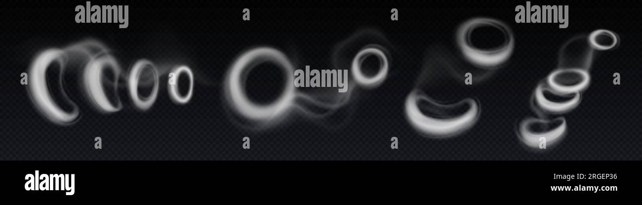 Smoke rings, circle clouds of steam or smog. Round shaped fog, smoke of ...