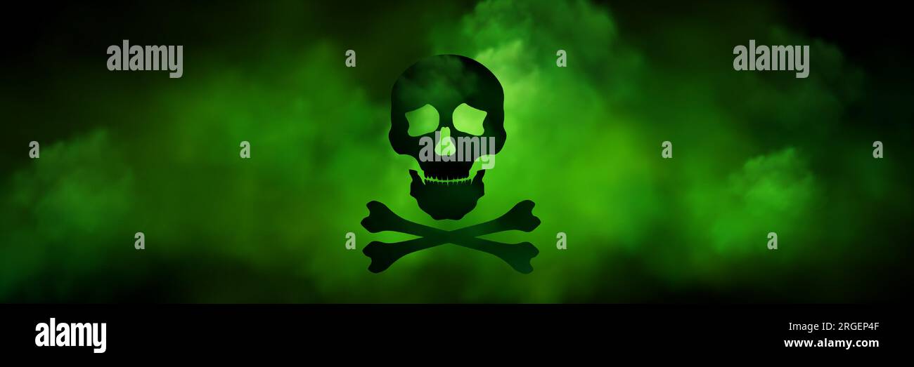 Green toxic smoke cloud with skull sign background. Bad poison smell ...