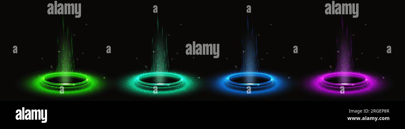 Circle hologram of podium, digital portal with neon light effect ...