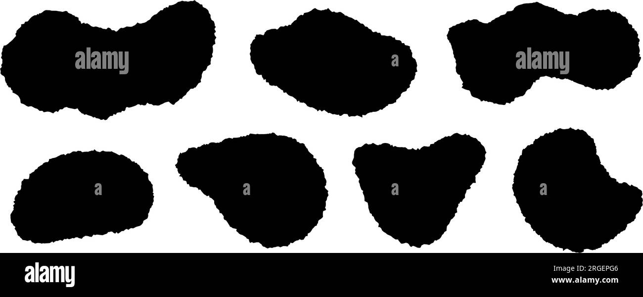 Torn paper pieces set. Black curved forms with jagged edges. Ripped ...