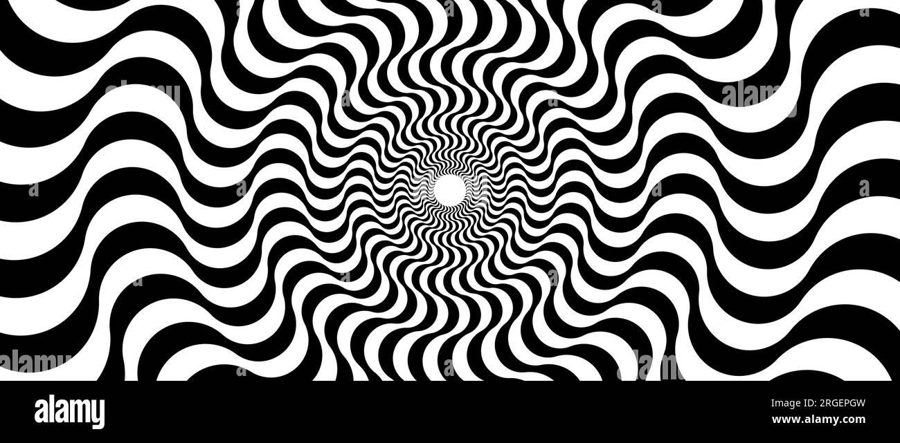 Optical illusion background. Black and white abstract distorted wavy ...