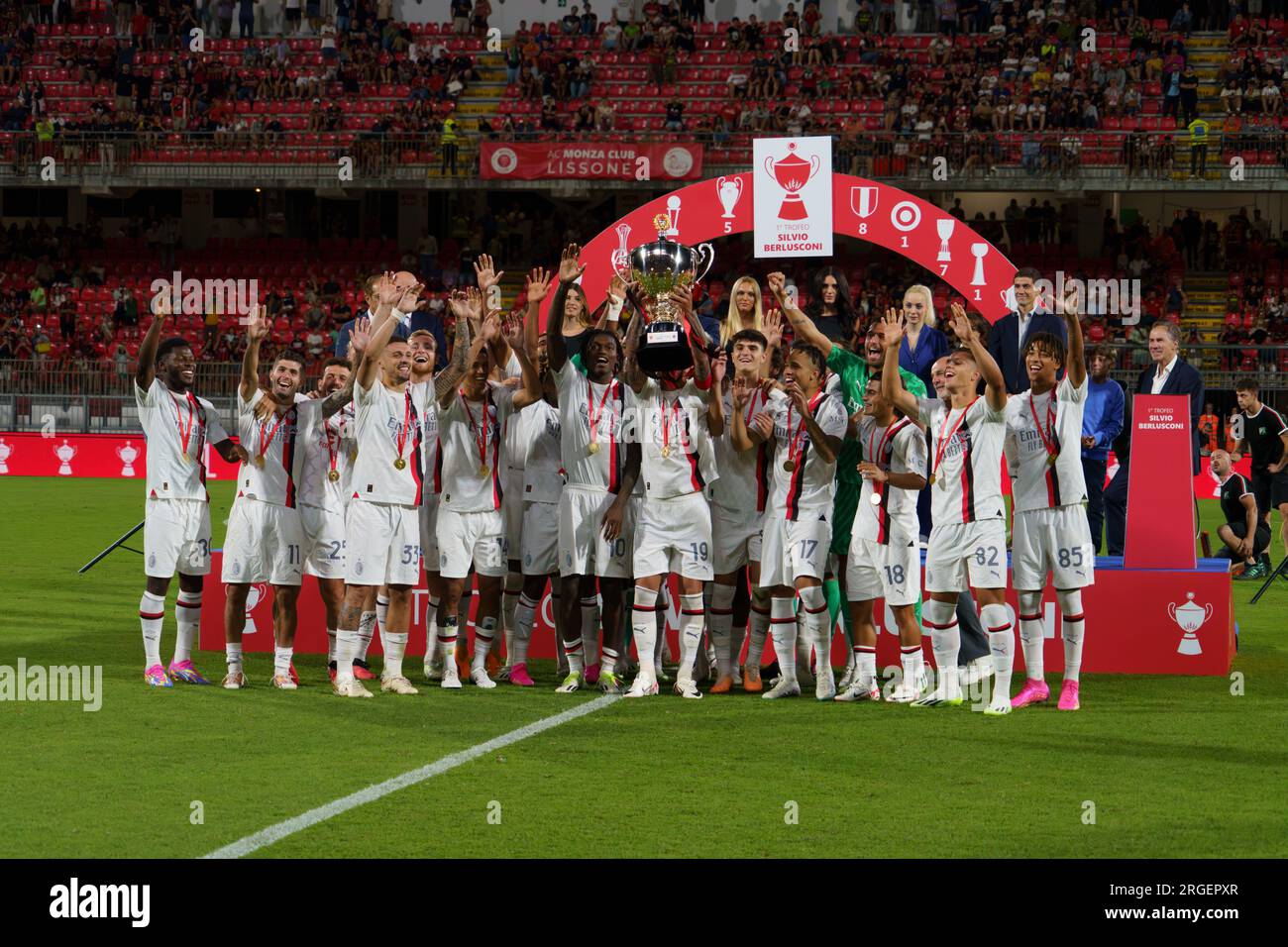 Monza, Italy 08/08/2023, Team of AC Milan win celebrate during the ...