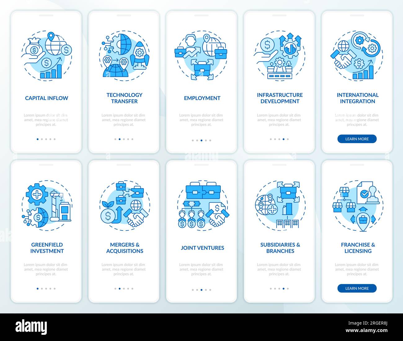 Walkthrough foreign direct investment with linear icons Stock Vector ...
