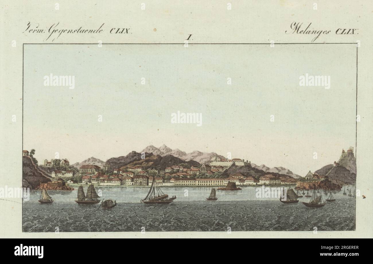 View of the port town of Macau, China, circa 1800s. Portuguese colony ...