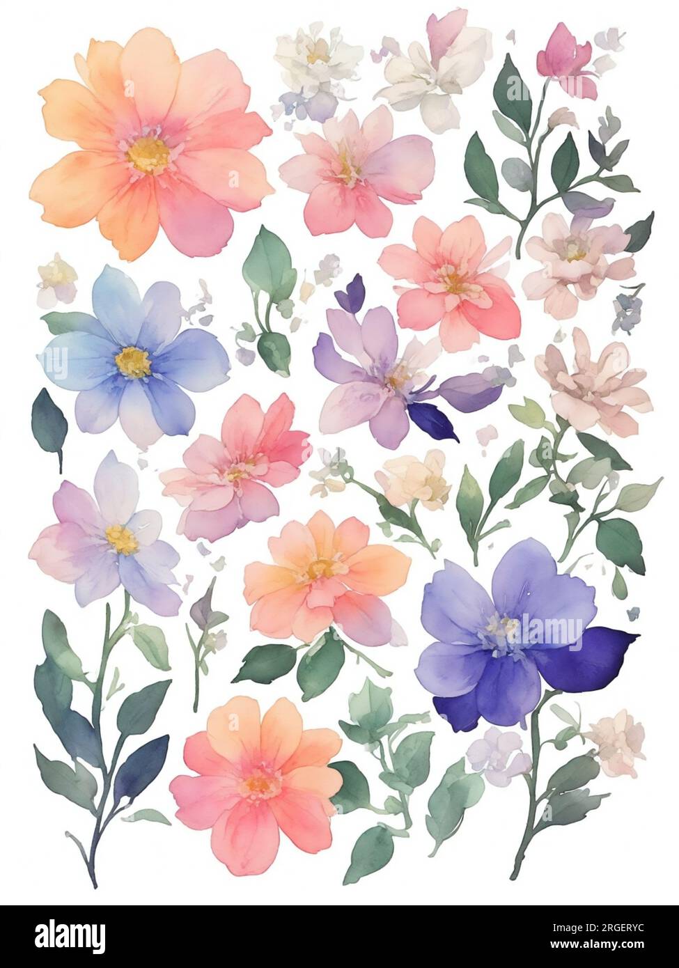 Watercolor flowers on a white background without shadows for ...