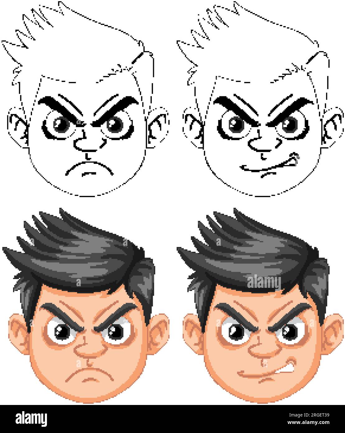 A vector cartoon illustration of an angry boy's facial expression Stock ...