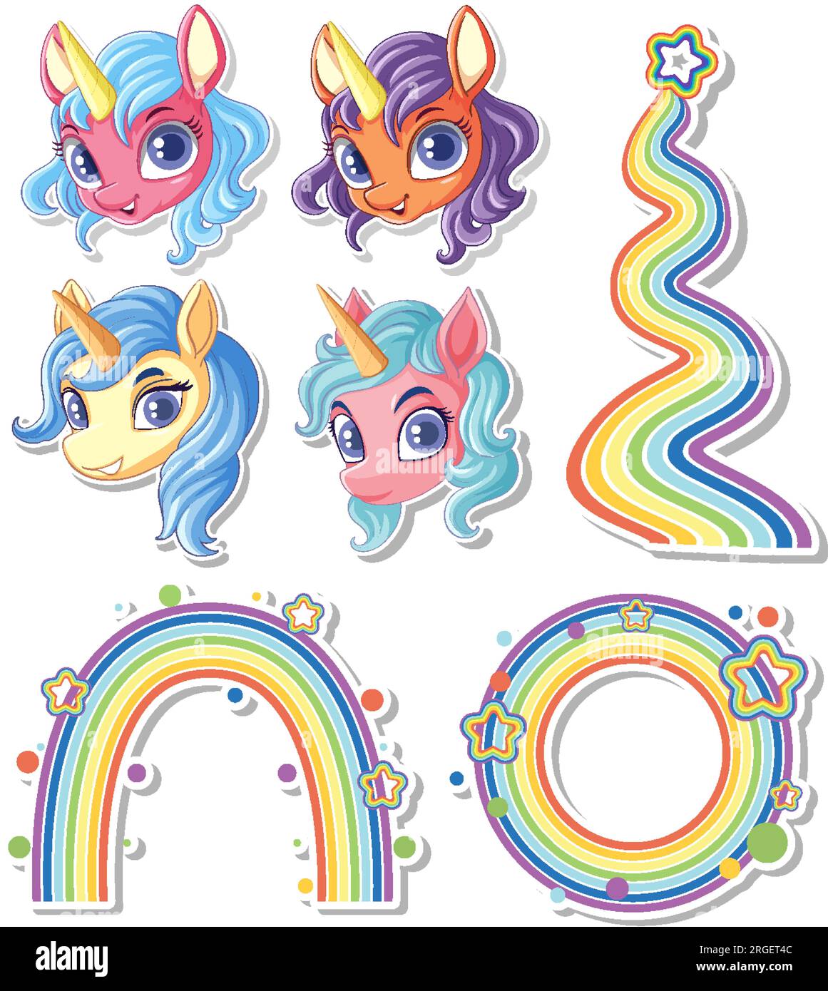 Set of unicorns with rainbow elements illustration Stock Vector Image ...