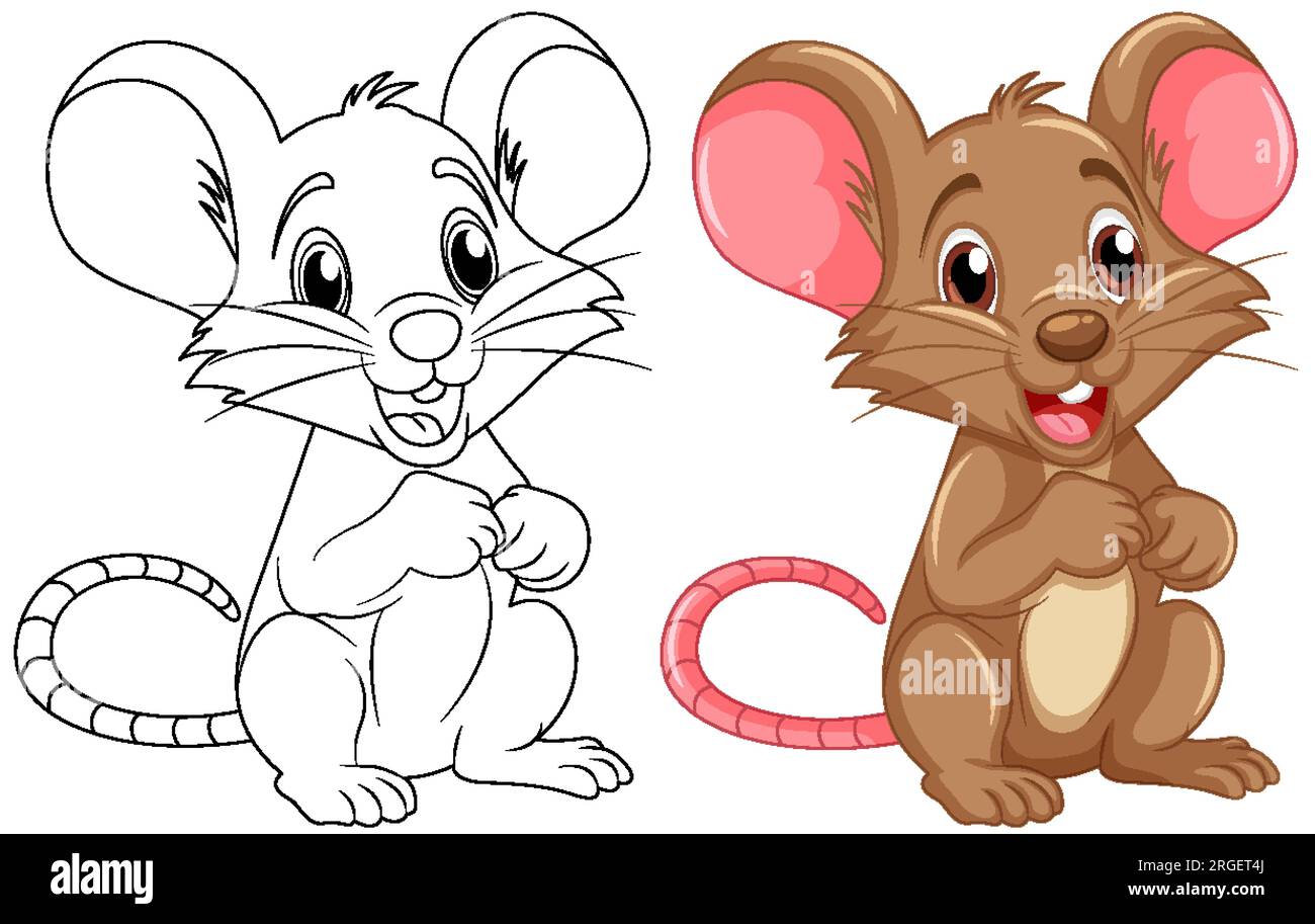 Coloring cute rat cartoon and its colour illustration Stock Vector ...