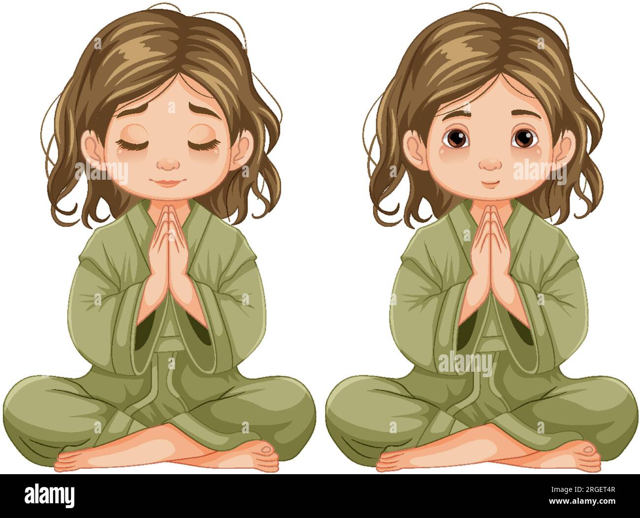 A vector cartoon illustration of a girl sitting and praying with her ...