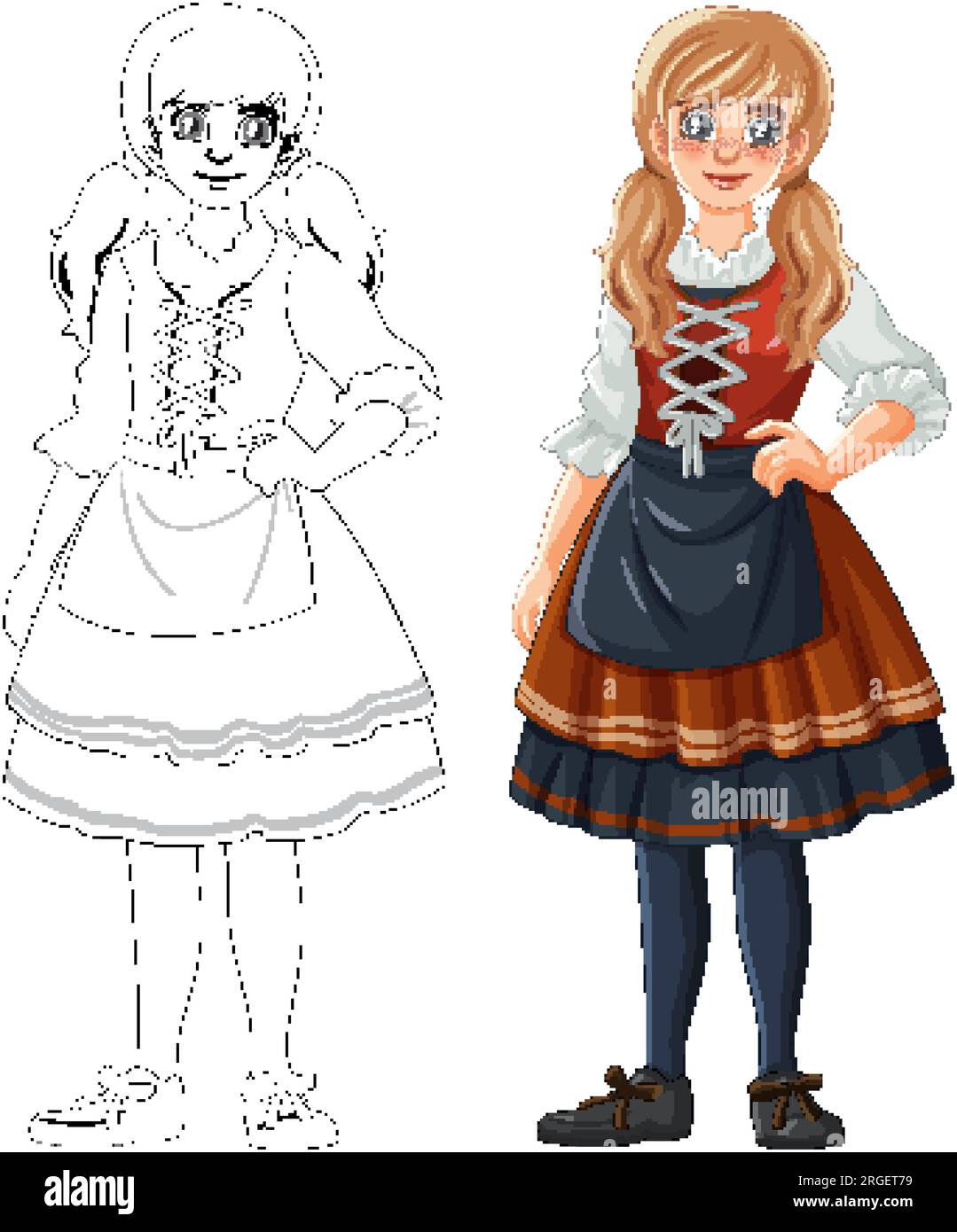 Vector cartoon illustration of a woman wearing traditional German ...