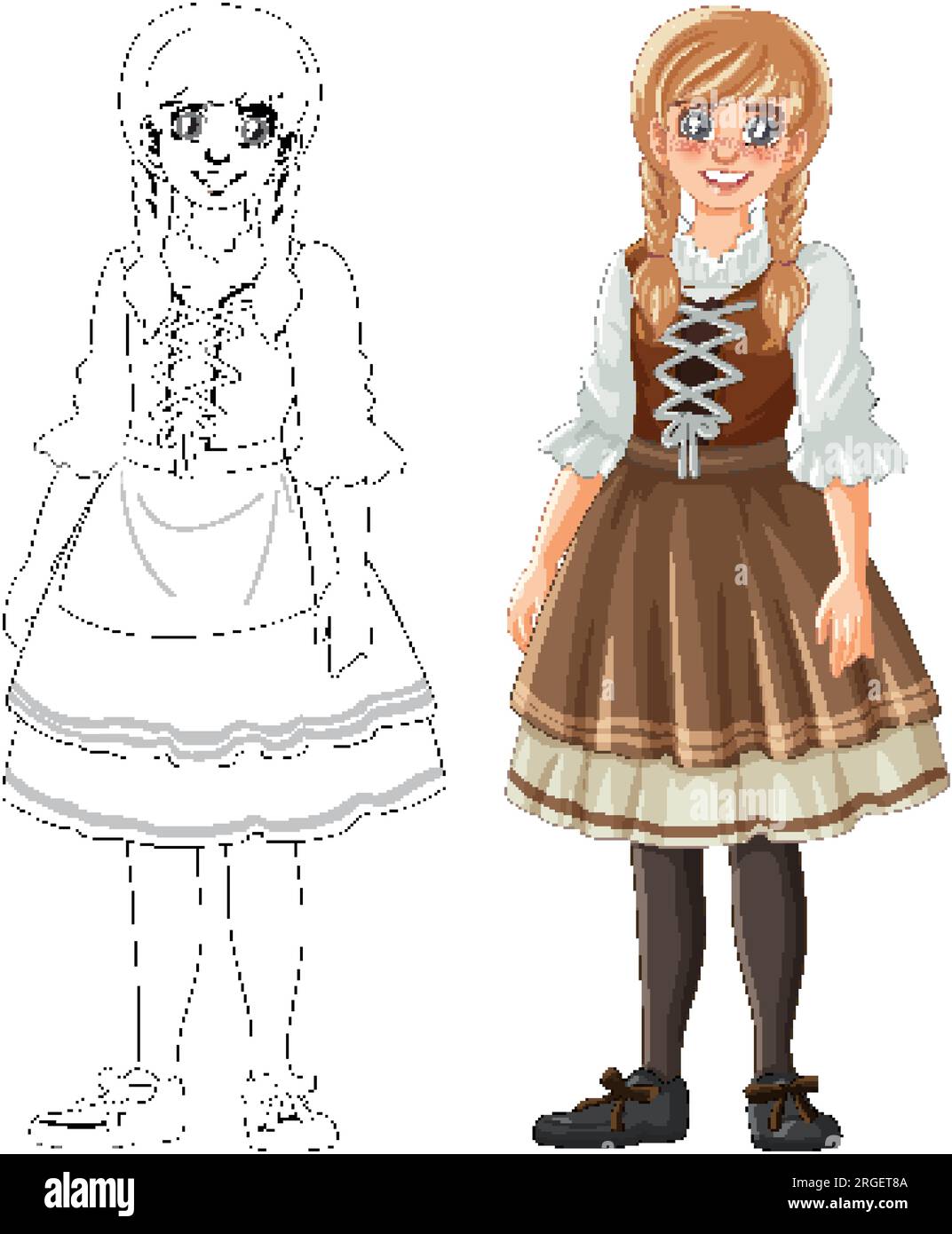 A vector cartoon illustration of a woman wearing a traditional German ...