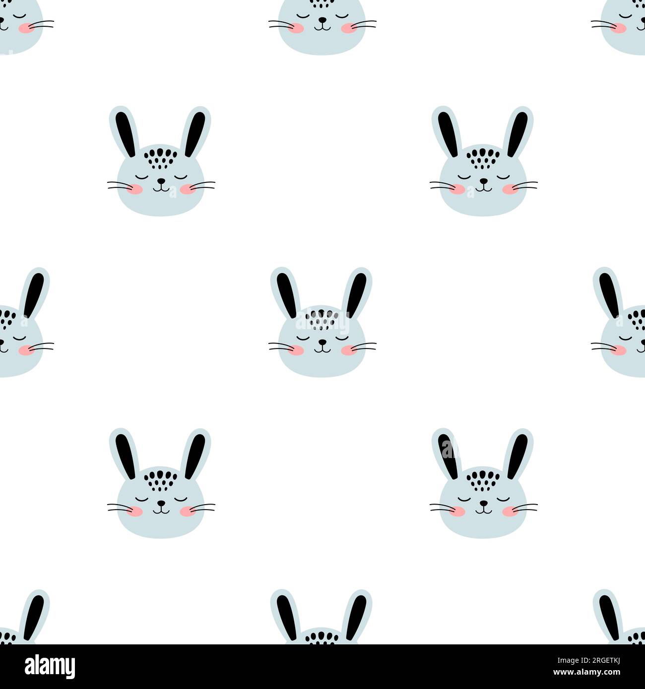 Little bunny doodle style. Hand drawn seamless pattern with cute ...