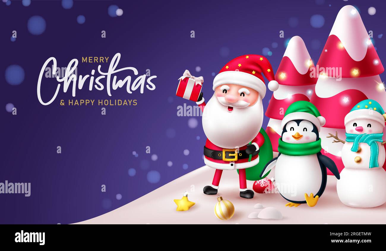 Merry chritsmas text vector design. Christmas santa claus, penguin and ...