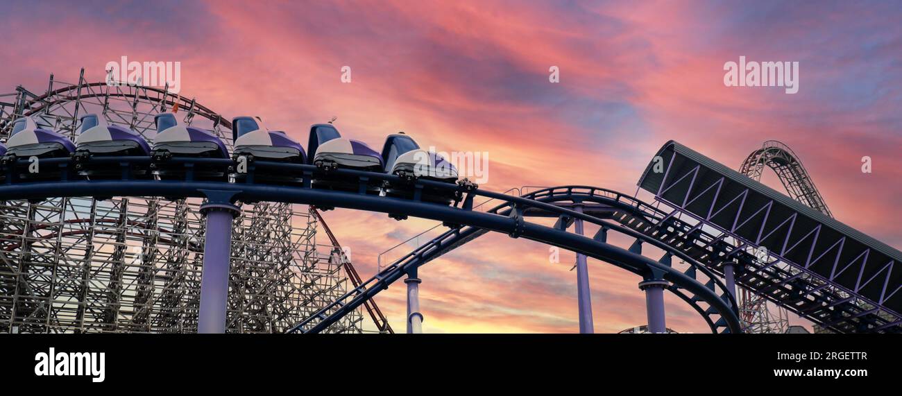 Riding the roller coaster at Energylandia Zator Poland amusement park ...