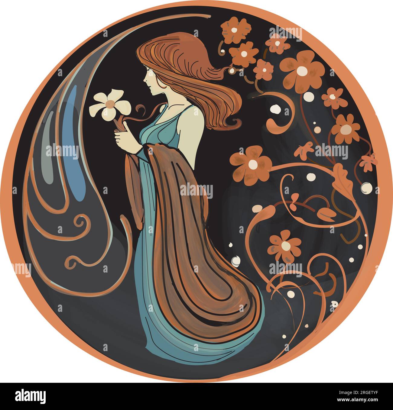Vector illustration of Persephone, art nouveau hand drawn style ...
