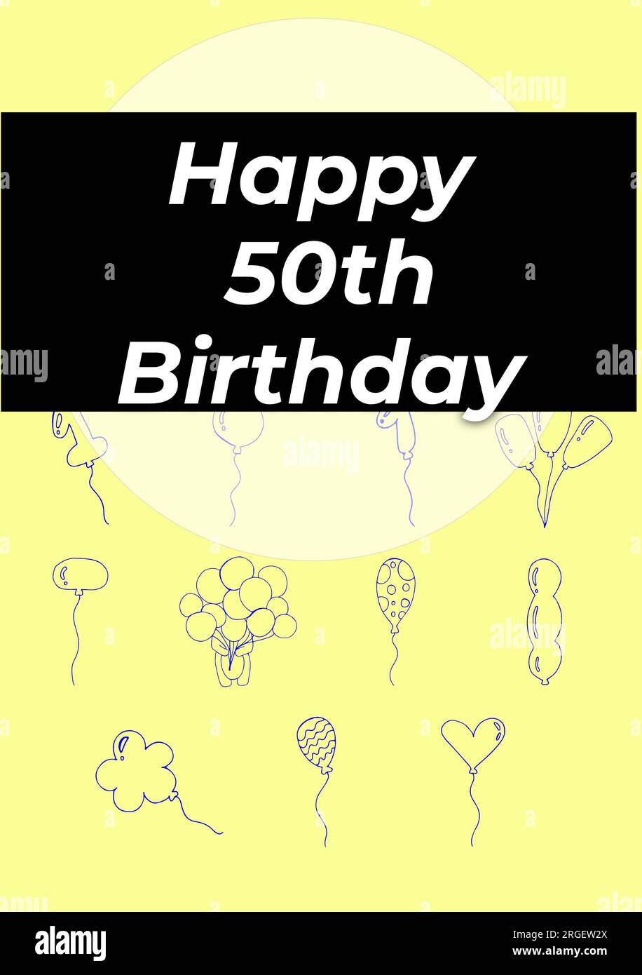 Composite of happy 50th birthday text over balloons on yellow ...