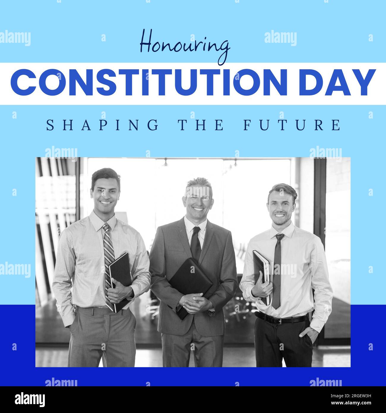 Composite of honouring constitution day text over diverse lawyers and ...