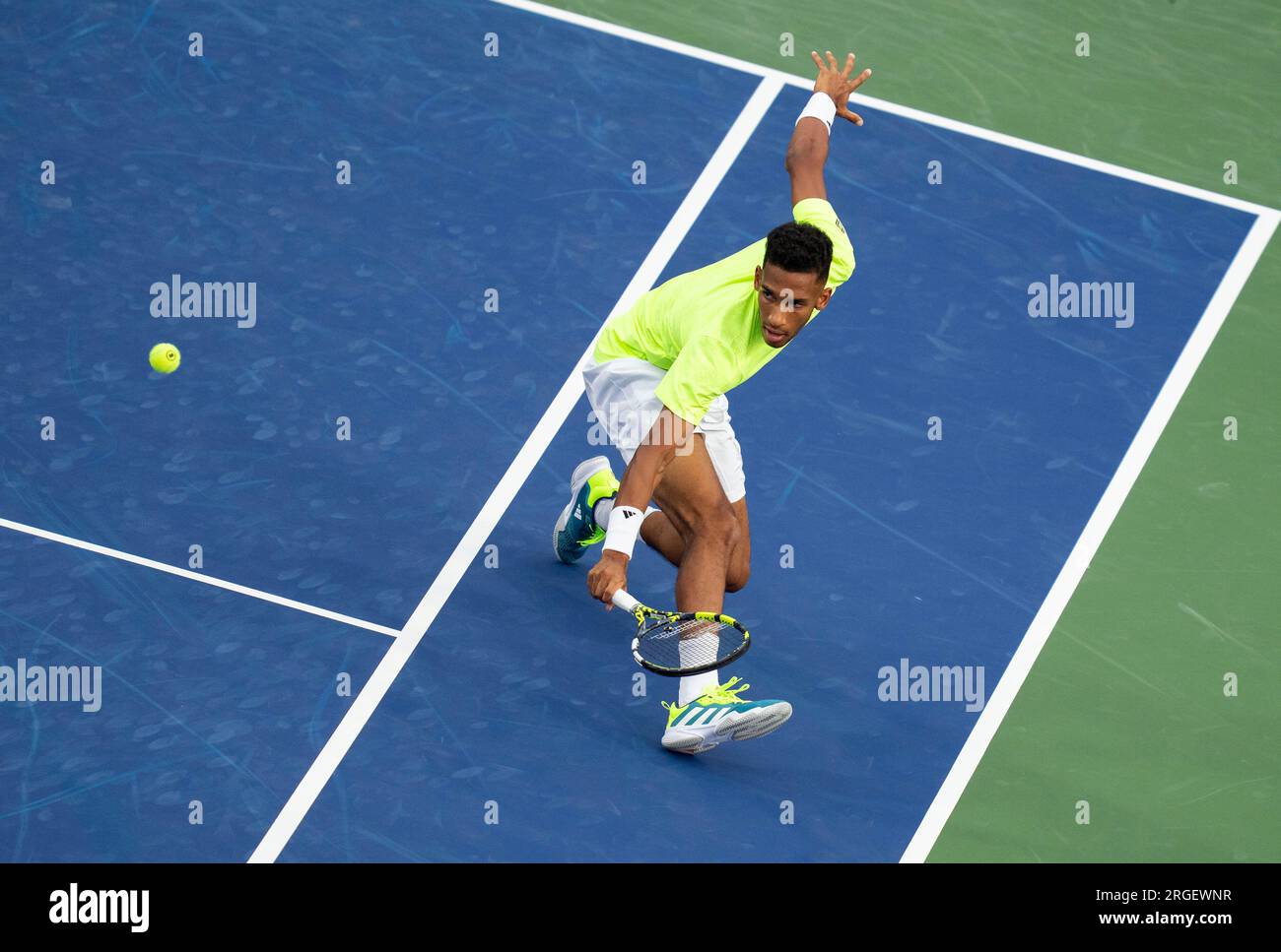 Toronto, Canada. 8th Aug, 2023. Felix Auger-Aliassime of Canada returns the ball against Max ...