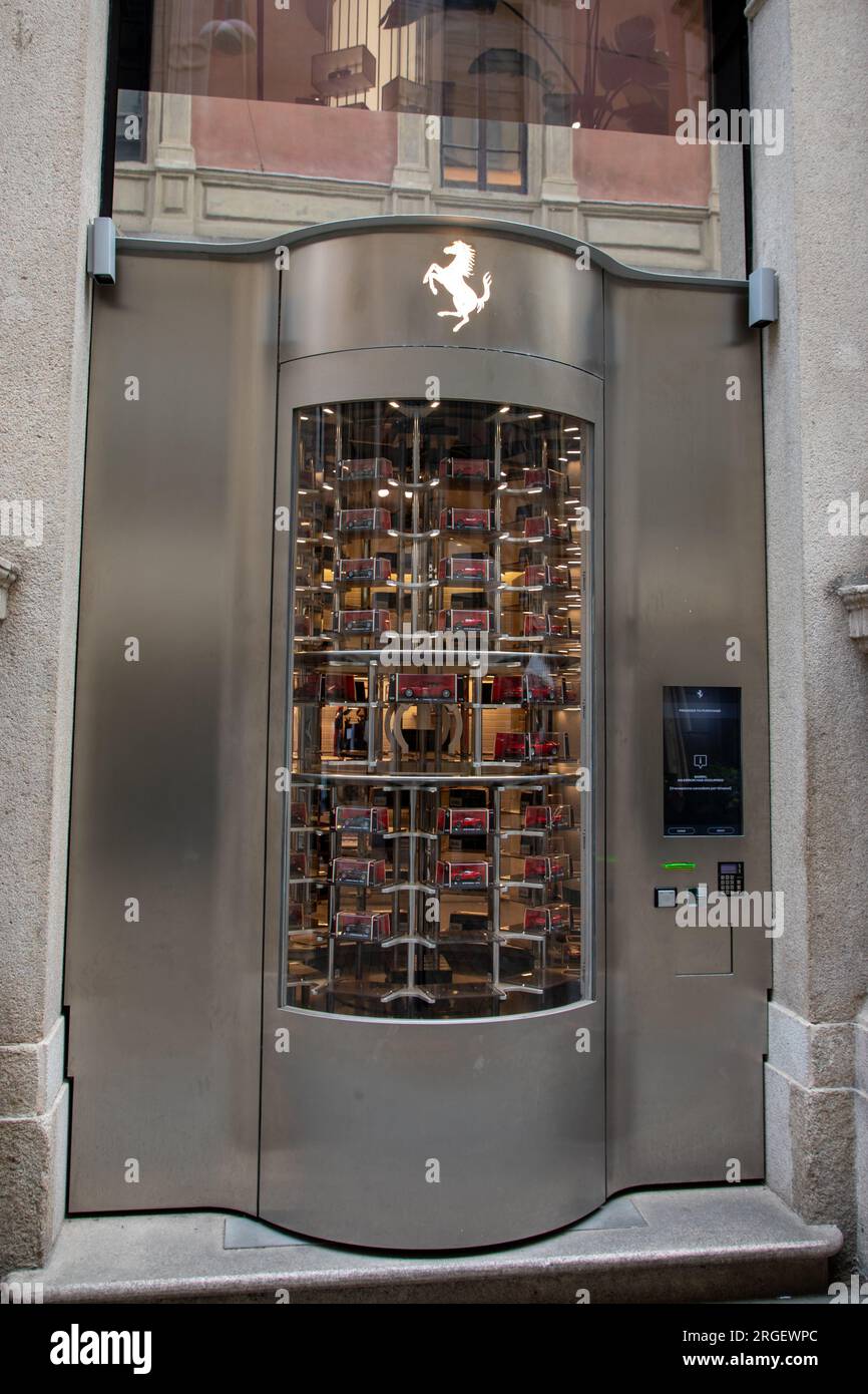 Milan , Italy - 08 07 2023 : Ferrari sign text dealership store brand ...