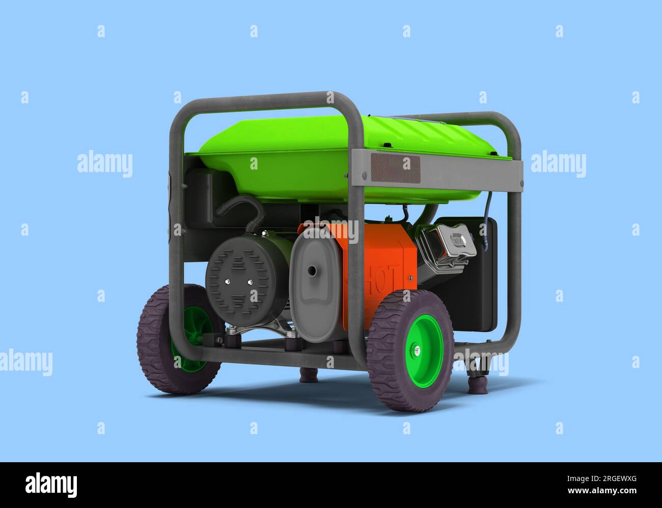 Modern compact electrical generator right side view 3d render on blue ...