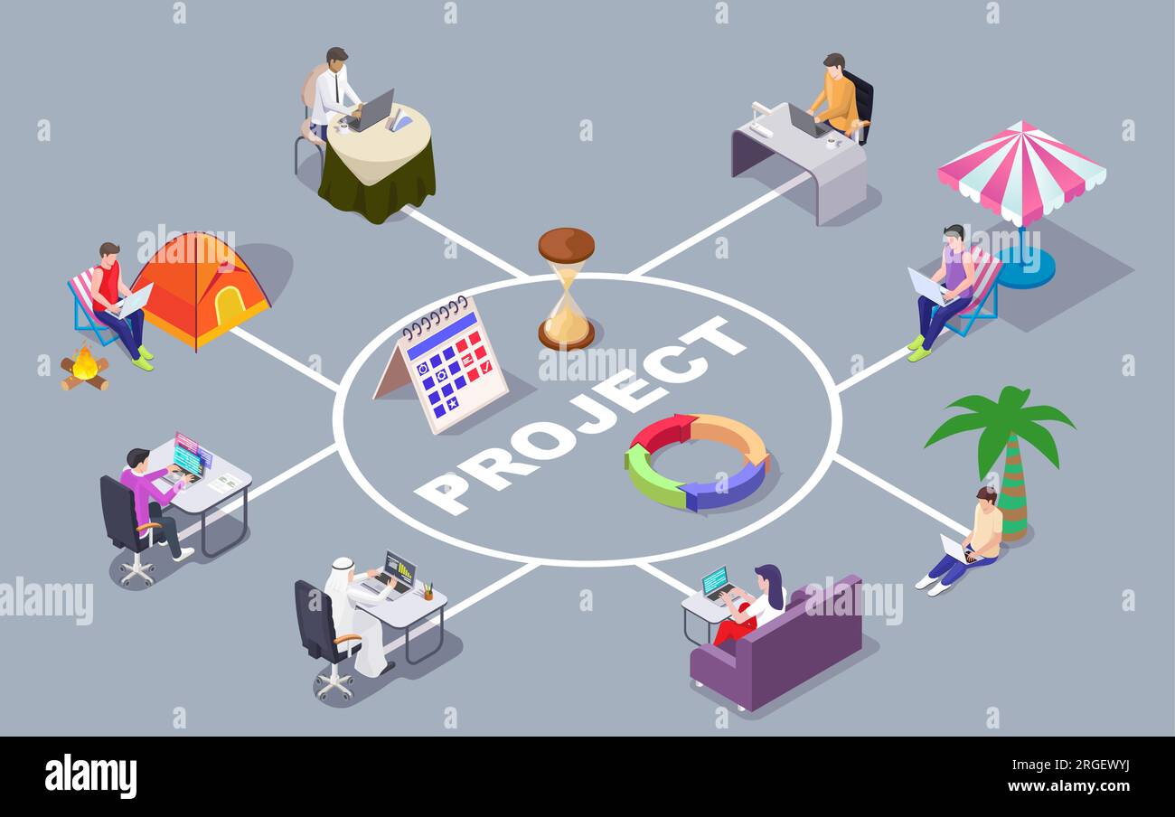 Project management infographic with remote workers Stock Vector Image ...