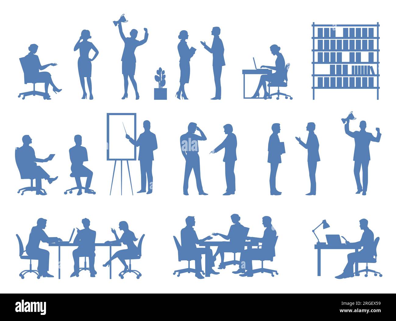 Isolated set of office people silhouette doing their job Stock Vector ...