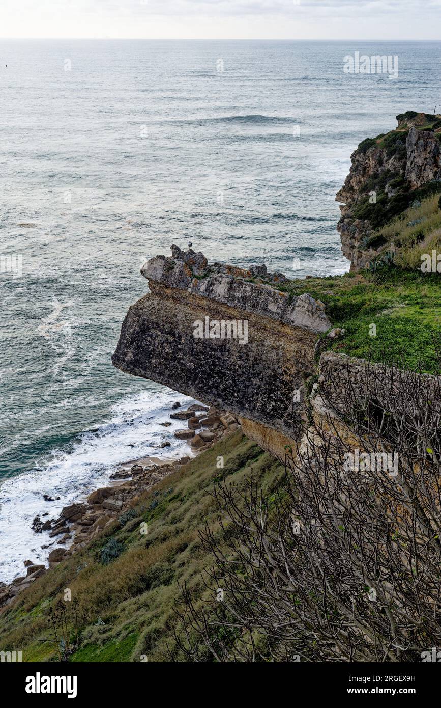View at the Atlantic ocean in Nazare town, Portugal. Large wave ...