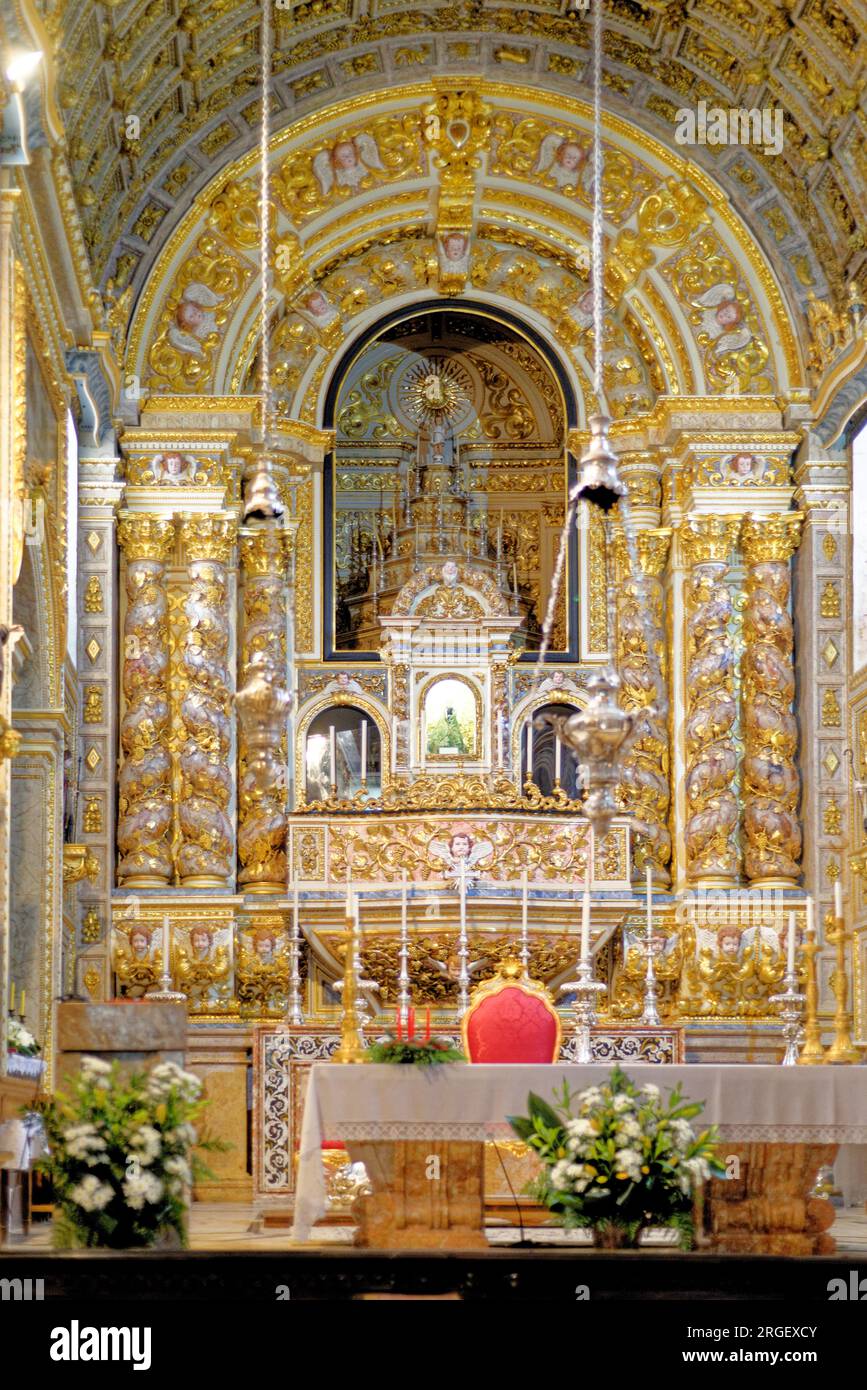 Inside of Church of Our Lady of Nazare, built in 1377 in order to house ...