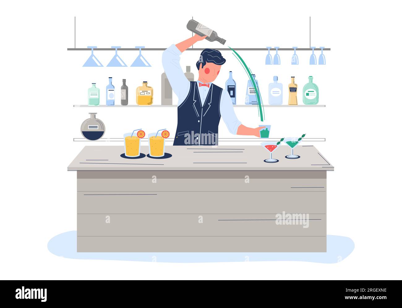 Professional bartender male character mixing cocktail at counter desk Stock Vector Image & Art ...