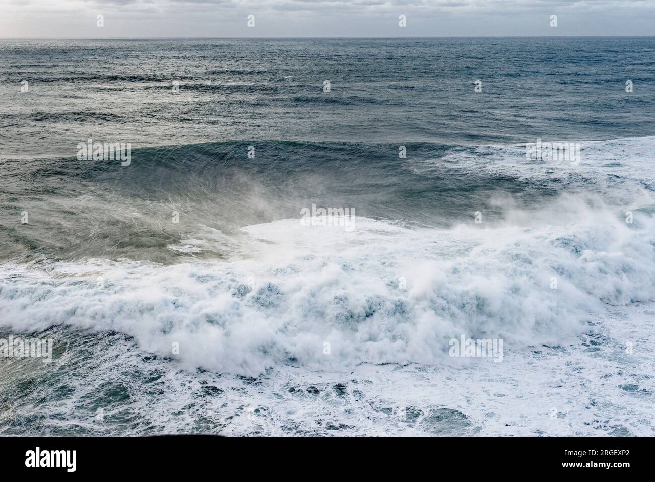 View at the Atlantic ocean in Nazare town, Portugal. Large wave ...
