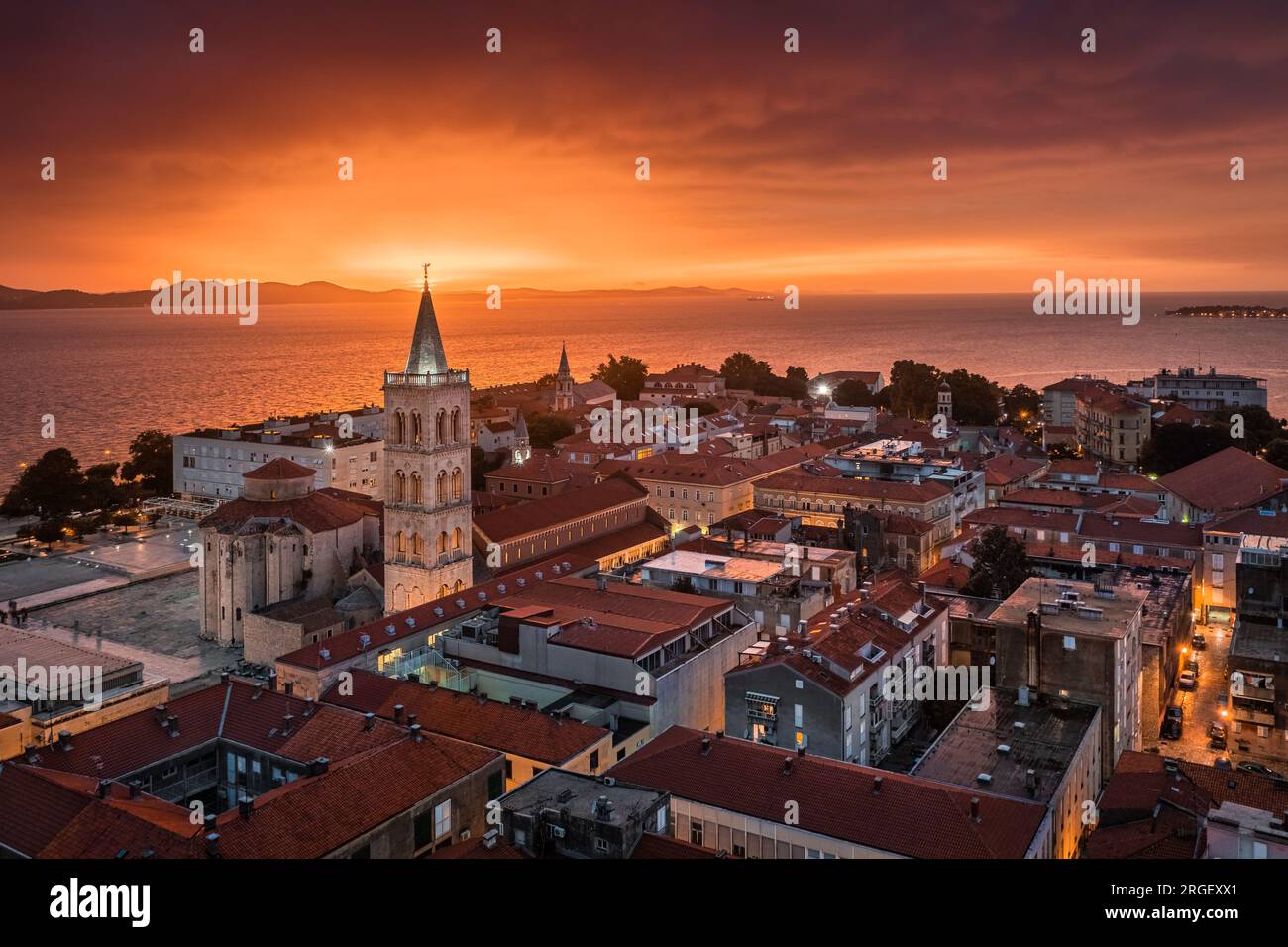 Zadar, Croatia - Aerial view of the tower of Cathedral of St. Anastasia ...