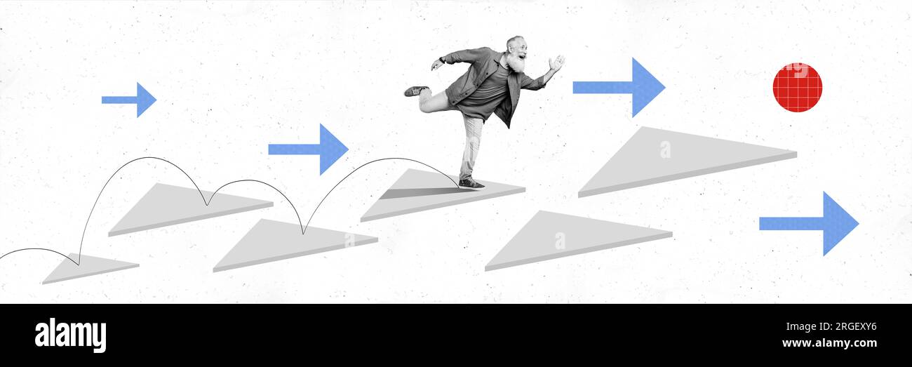 Abstract creative artwork template collage of excited mature guy ...