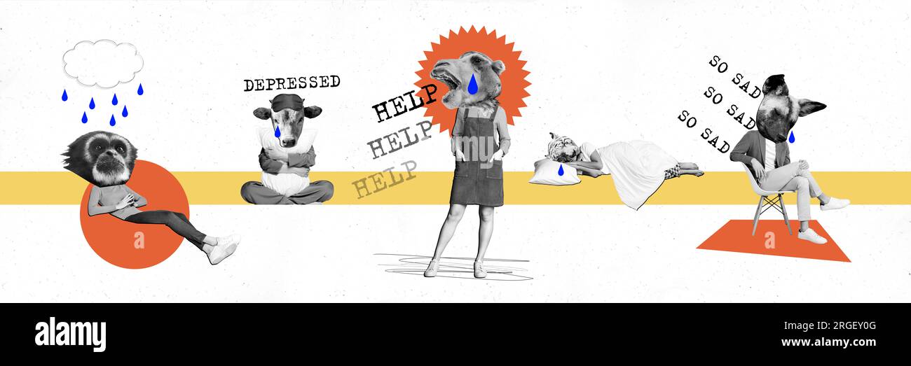 Photo cartoon comics sketch collage picture of animal head people ...