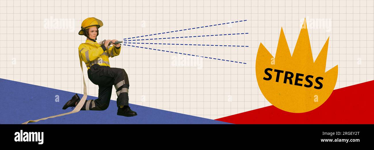 Exclusive magazine picture sketch collage image of firewoman putting ...