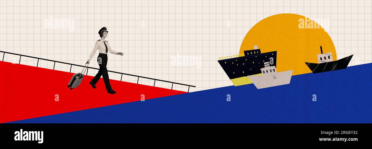 Creative 3d photo graphics collage painting of seawoman walking work ...