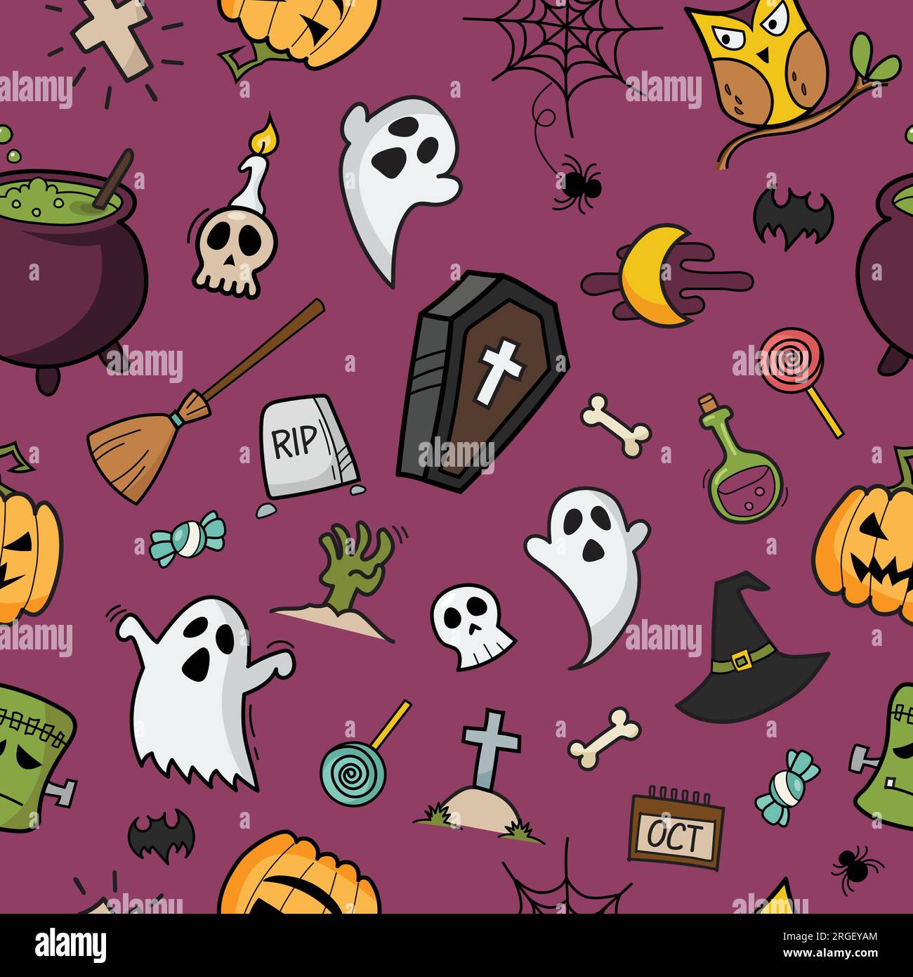 Halloween Elements Seamless Pattern Halloween Background Vector