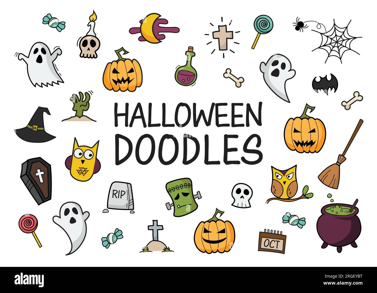 Halloween doodles hand drawn color icons. Vector illustration Stock Vector Image & Art - Alamy