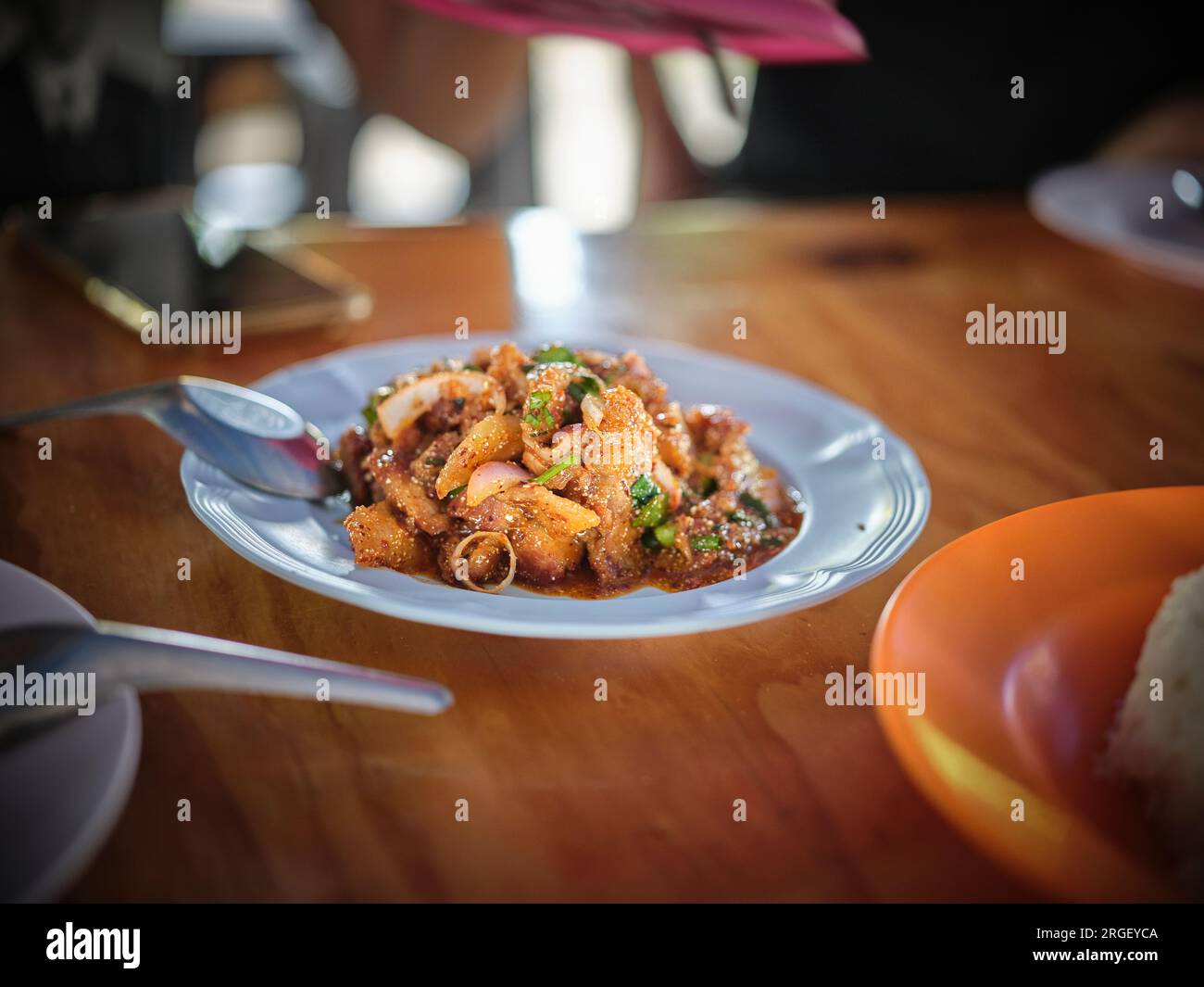Thai street food menu, Grilled pork neck waterfall Stock Photo - Alamy