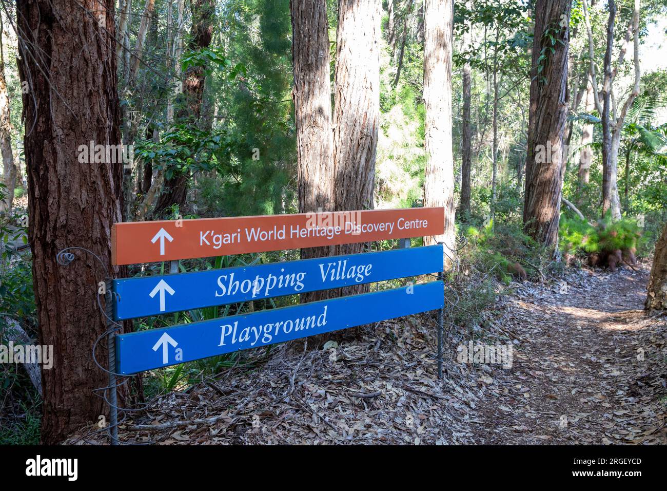 Kingfisher bay resort on Fraser Island and timber sign giving ...