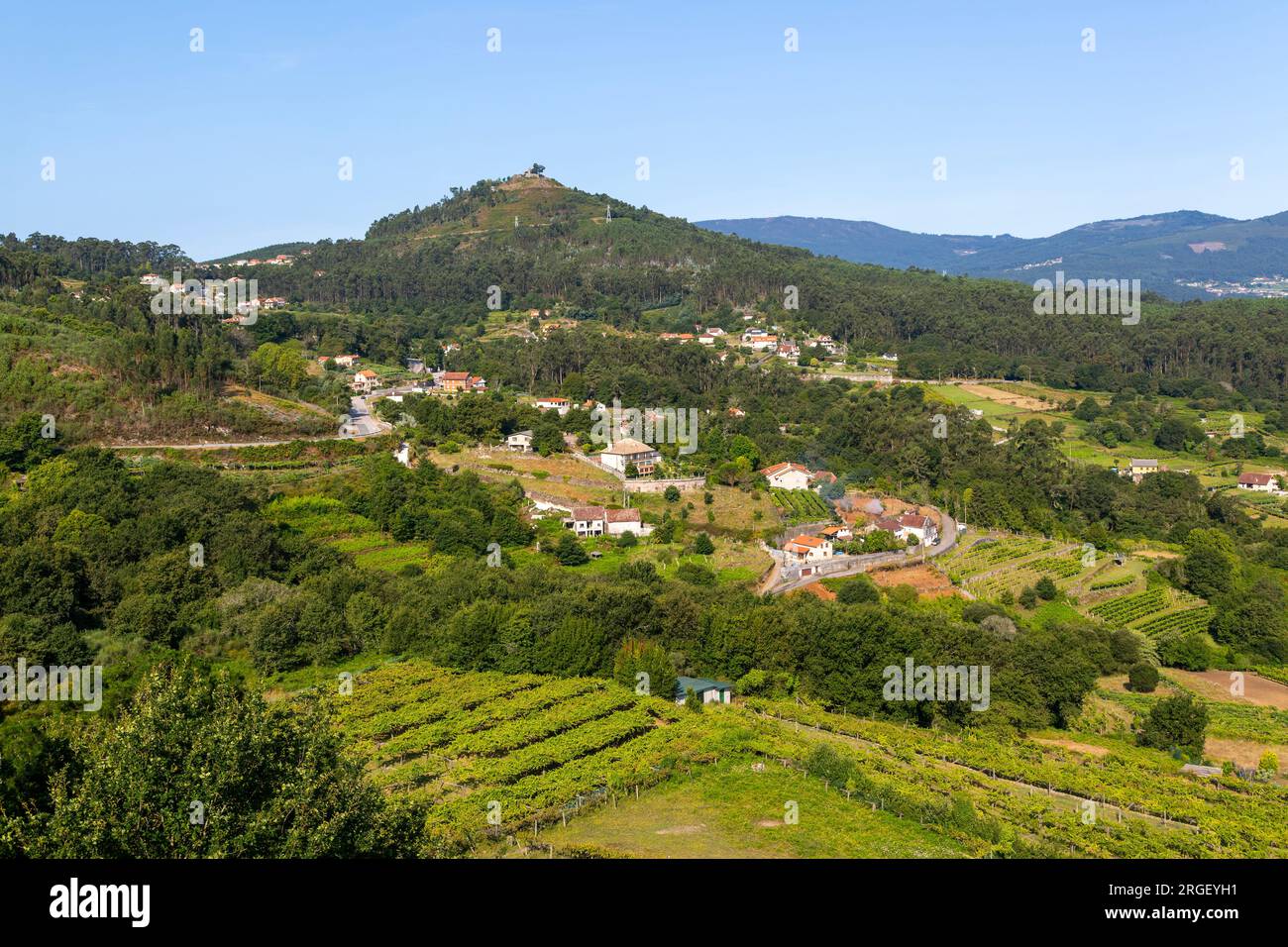 View over countryside to Ermida da Peneda from Castelo de Soutomaior ...