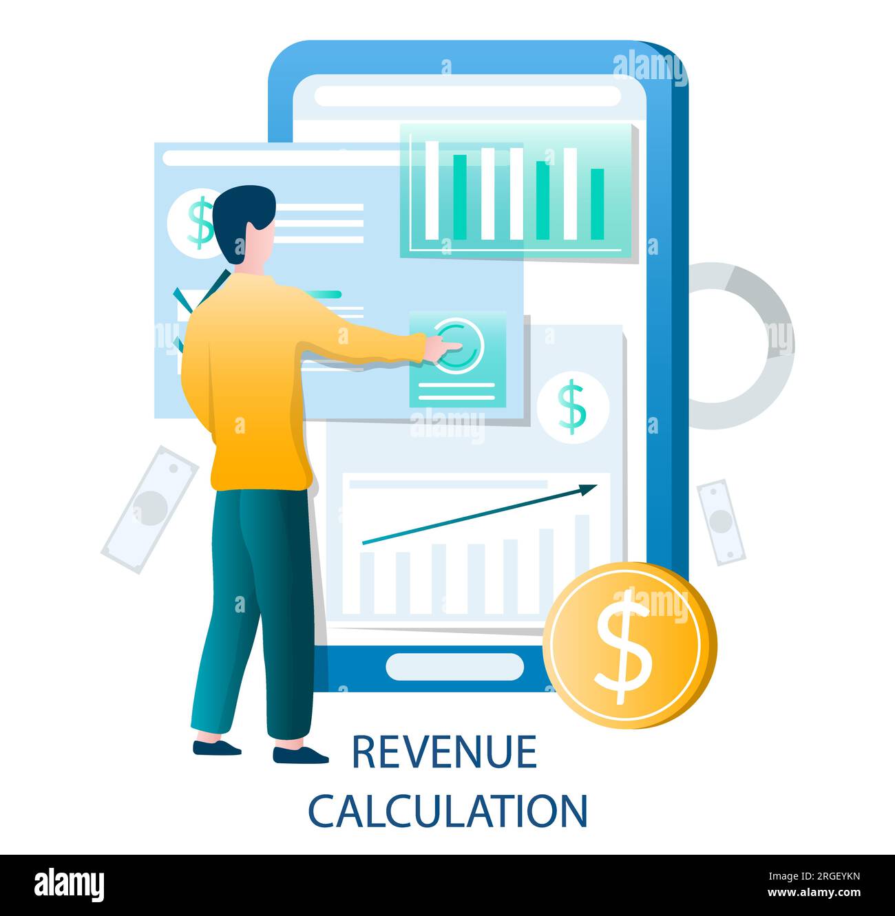 Revenue calculation vector illustration with man accountant Stock ...