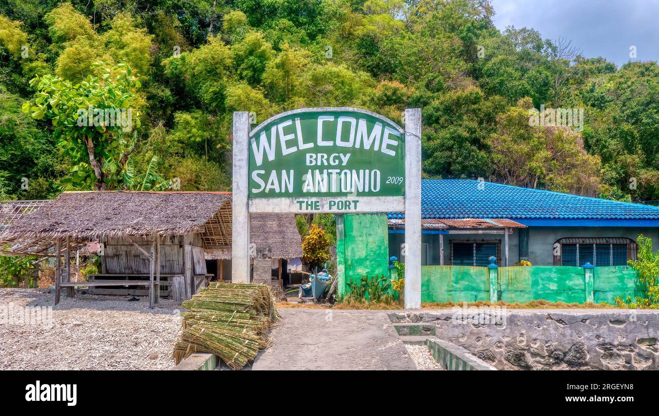 Verde Island, Philippines - April 8, 2023. Welcome sign at a port of ...