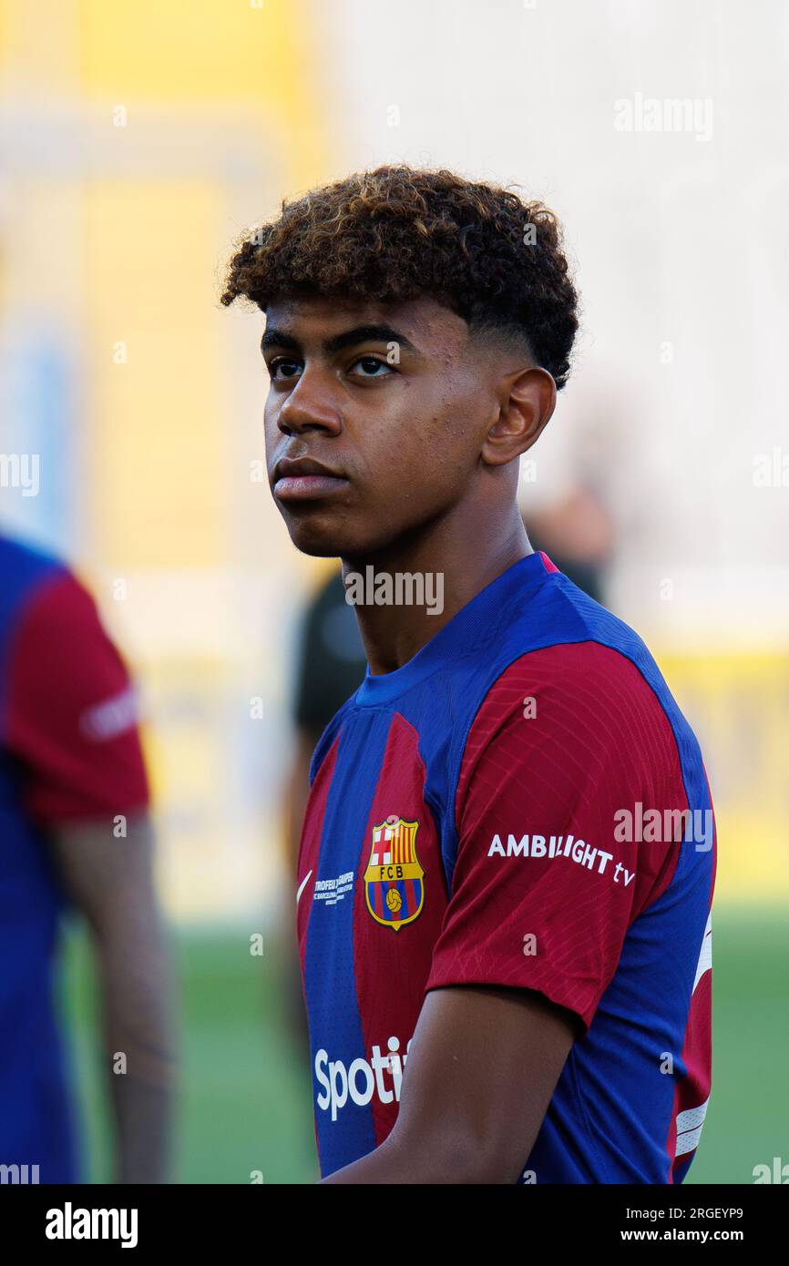 Barcelona, Spain. 8th Aug, 2023. Lamine Yamal in action during the Joan ...