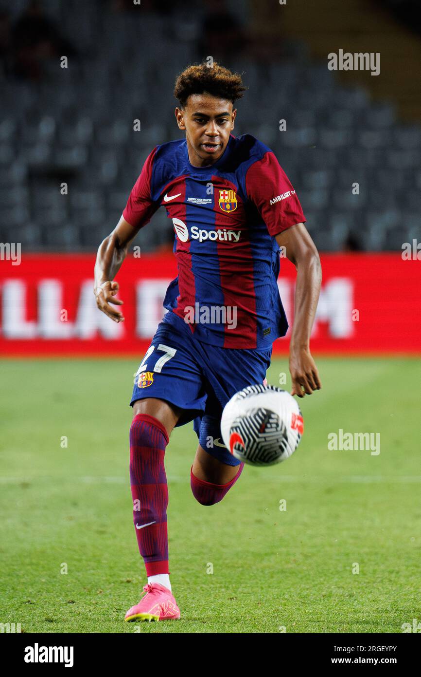 Barcelona, Spain. 8th Aug, 2023. Lamine Yamal in action during the Joan ...