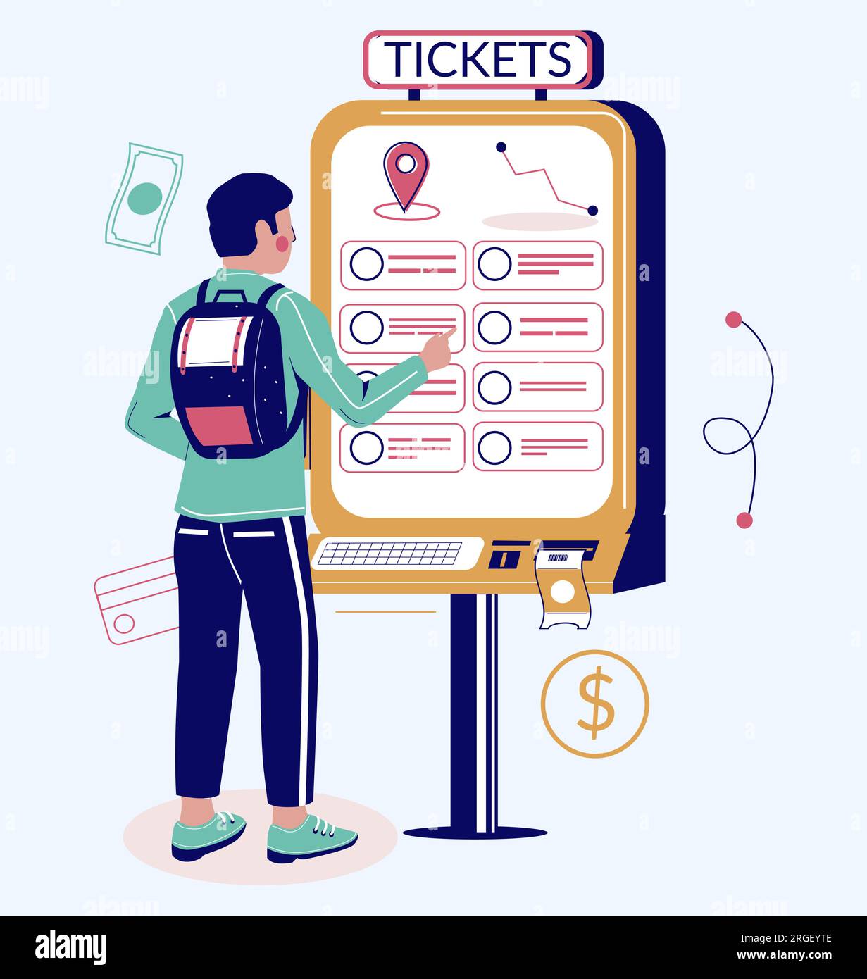 Self ordering service vector illustration with man buying ticket Stock ...