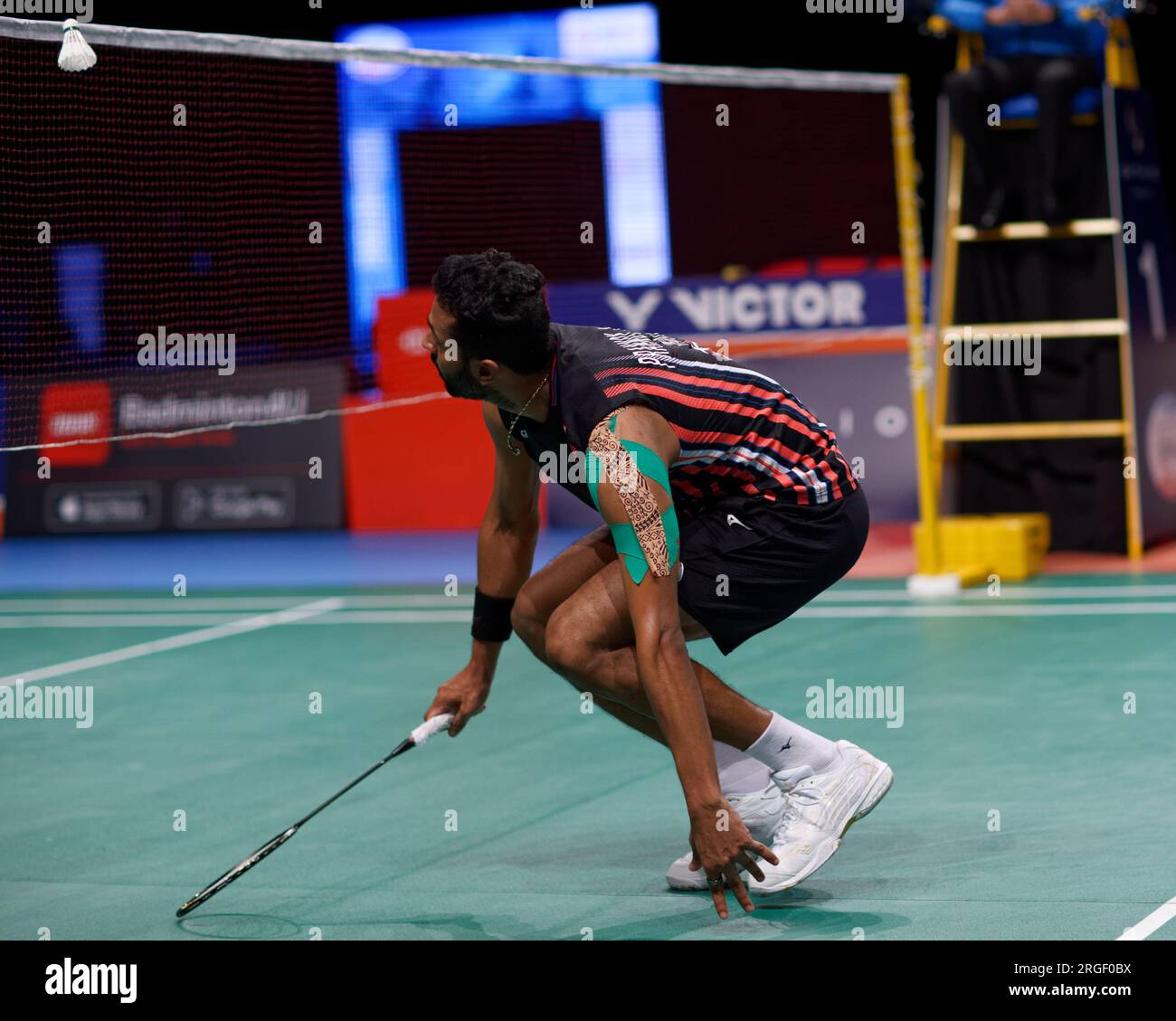 Prannoy H. S. of India in action during the men's singles Final of the ...