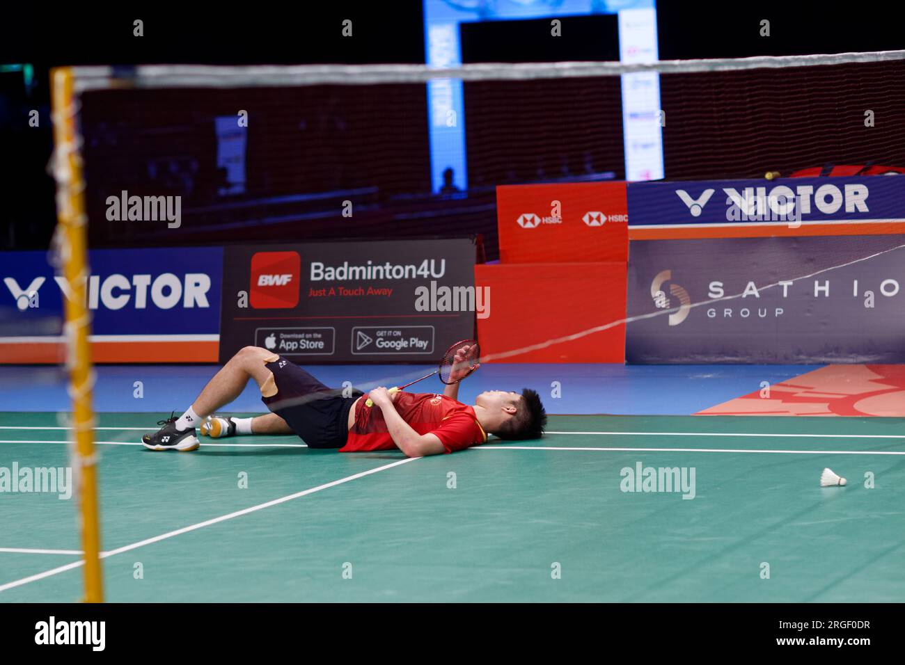 Weng Hong Yang of China exhausted after a long rally during the men's ...